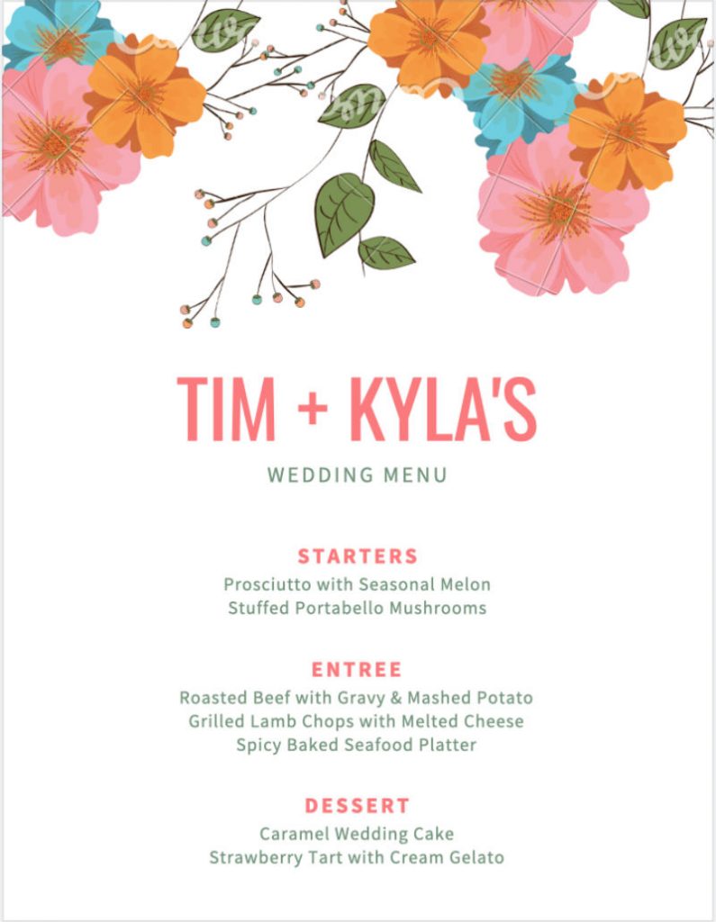 8 Beautiful Custom Wedding Menu Cards - Unlimited Graphic Design Service